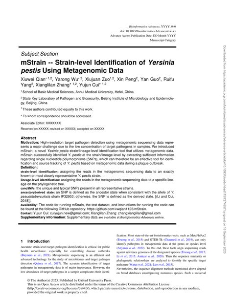 Pdf Mstrain—strain Level Identification Of Yersinia Pestis Using Metagenomic Data