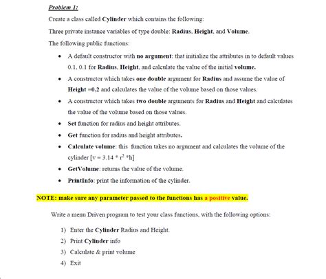 Solved Problem 1 Create A Class Called Cylinder Which