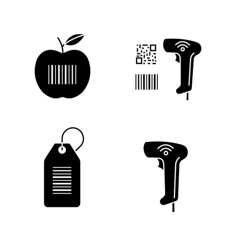 Barcodes Glyph Icons Set Product Barcode Qr And Linear Codes Scanner Hang Tag Wireless