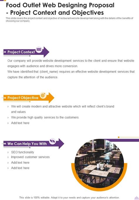 Food Outlet Web Designing Proposal Project Context And Objectives One Pager