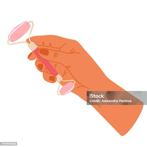 화장품을 들고 있는 여성의 손 석영 얼굴 롤러 구아 샤 스크레이퍼 얼굴 마사지 매일 피부 관리 루틴과 위생 개념 벡터 일러스트 레이 션 개념에 대한 스톡 벡터 아트 및 기타