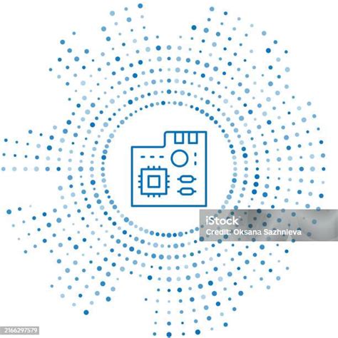 블루 라인 전자 컴퓨터 구성 요소 마더 보드 디지털 칩 통합 과학 아이콘 흰색 배경에 고립 되어 있습니다 회로 기판 추상 원 무작위 점 벡터 Cpu에 대한 스톡 벡터 아트