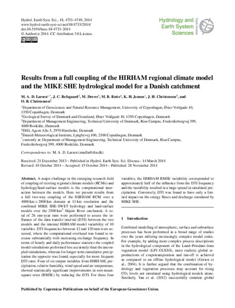 Pdf Results From A Full Coupling Of The Hirham Regional Climate Model