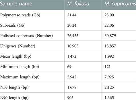 Iso Seq Transcriptome Analysis For M Foliosa And M Capricornis