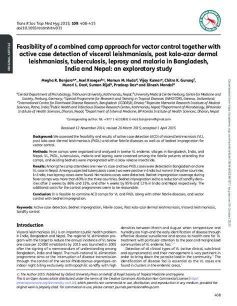 Pdf Feasibility Of A Combined Camp Approach For Vector Control Together With Active Case