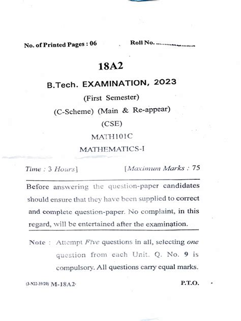 Maths Math101c Cse 2022 23 Pdf Matrix Mathematics Operator Theory