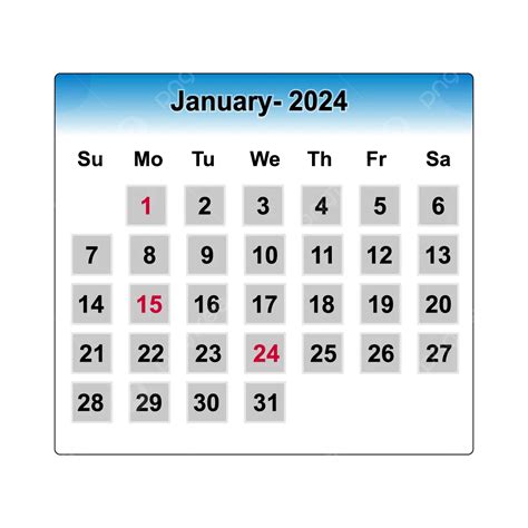 تقويم شهر يناير 2024 المتجه 2024 تقويم شهريا Png والمتجهات للتحميل مجانا