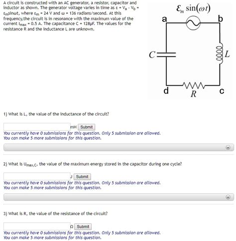 Solved Circuit Is Constructed With An Ac Generator Resistor Capacitor