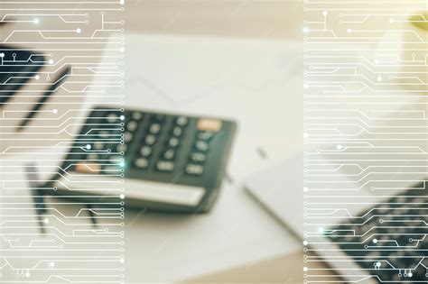 계산기 및 Pc 배경 미래 기술 및 Ai 개념 이중 노출에 대한 추상 가상 마이크로 회로 스케치 프리미엄 사진