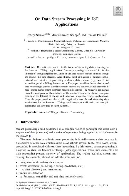 Pdf On Data Stream Processing In Iot Applications
