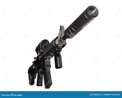 Armas De Fogo Americanas Do Assalto M4 Isoladas No Fundo Branco Fim