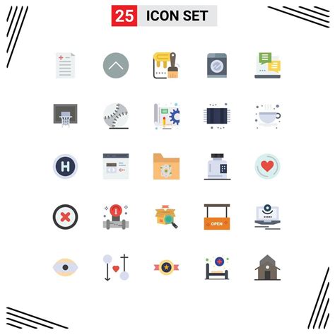 Pictogram Set Of 25 Simple Flat Colors Of Script Development Dye