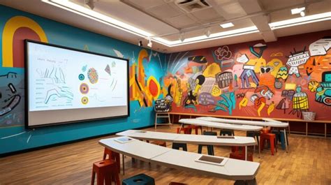 Premium Ai Image A Classroom With Tables And A Projection Screen