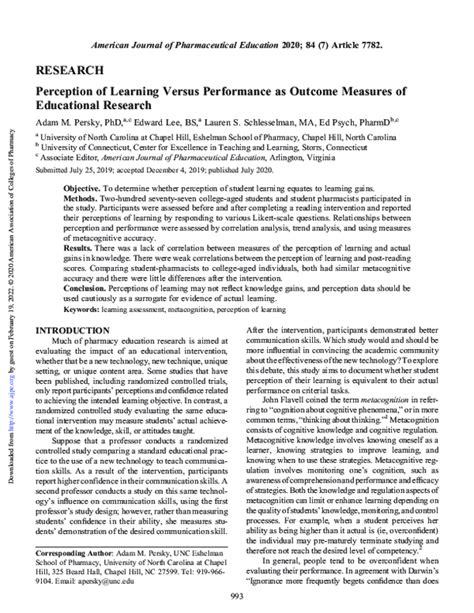 Pdf Perception Of Learning Versus Performance As Outcome Measures Of