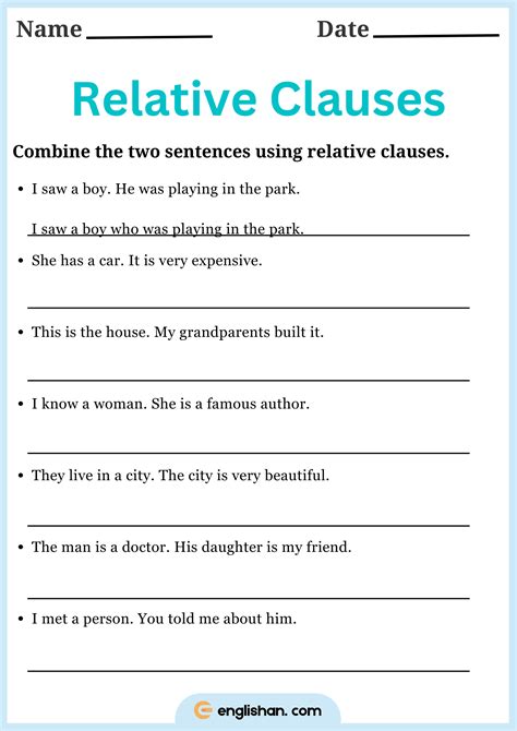 Relative Clauses Exercises Relative Clauses Exercises Esl Worksheet