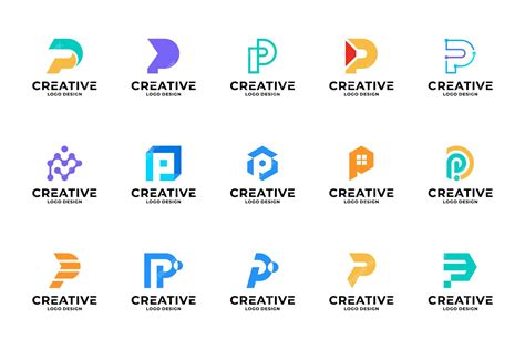 초기 문자 P 로고 디자인 영감 크리에이 티브 문자 P 로고 타입 컬렉션 세트 프리미엄 벡터