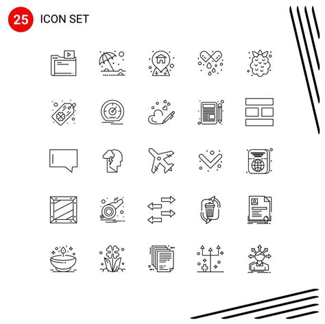 User Interface Pack Of 25 Basic Lines Of Fruit Food Address Medicine Pills Editable Vector