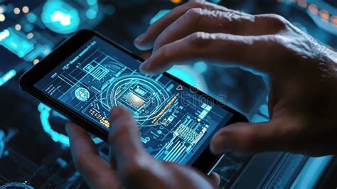 Software Engineer Using Smartphone With Futuristic Holographic Interface For Cyber Security