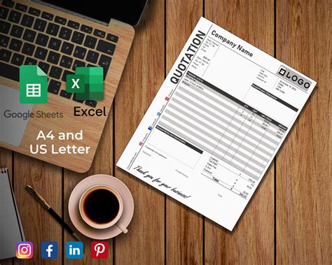 Quote Template Google Sheets And Microsoft Excel PDF Etsy