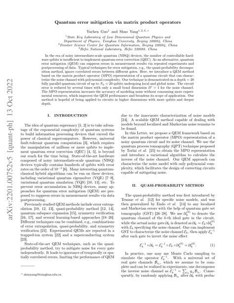 Pdf Quantum Error Mitigation Via Matrix Product Operators