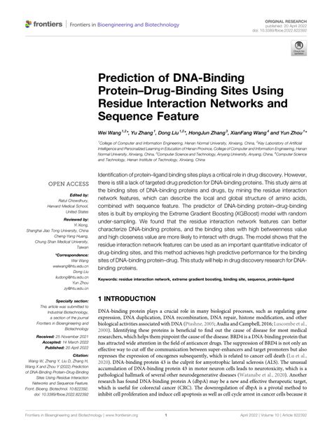 PDF Prediction Of DNA Binding ProteinDrug Binding Sites Using Residue Interaction Networks