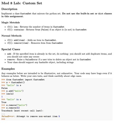 Solved Mod 8 Lab Custom Set Description Impliment A Class