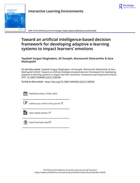Pdf Toward An Artificial Intelligence Based Decision Framework For Developing Adaptive E