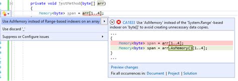 Ca1833：使用 Asspan 或 Asmemory，而不是以 Range 為基礎的索引器來取得數位的 Span 或 Memory 部分 （程序代碼分析） Net