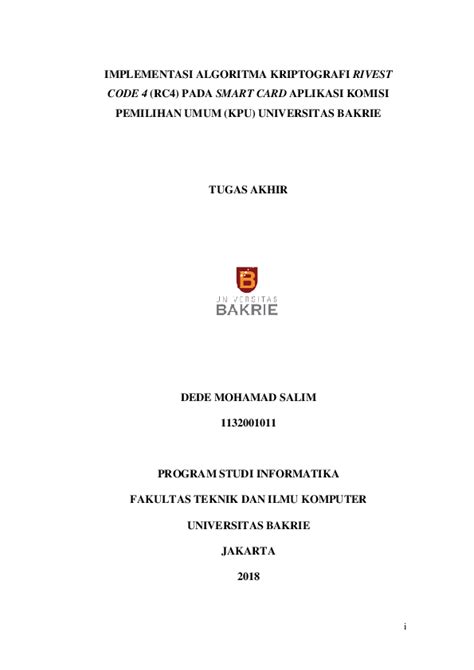 Pdf Implementasi Algoritma Kriptografi Rivest Code 4 Rc4 Pada Smart