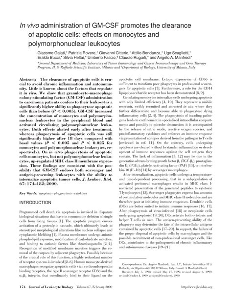 Pdf In Vivo Administration Of Gm Csf Promotes The Clearance Of Apoptotic Cells Effects On