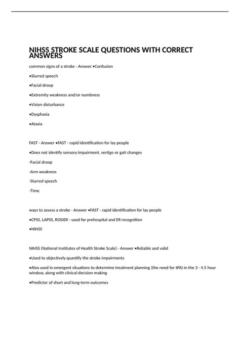 NIHSS STROKE SCALE QUESTIONS WITH CORRECT ANSWERS NIHSS Stuvia US