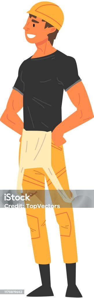 하드 모자 헬멧과 바지를 입고 남성 건물 노동자 캐릭터 건설 엔지니어 수리 노동자 핸디맨 벡터 일러스트 건물 외관에 대한 스톡 벡터 아트 및 기타 이미지 Istock
