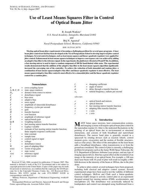 Pdf Use Of Least Means Squares Filter In Control Of Optical Beam Jitter