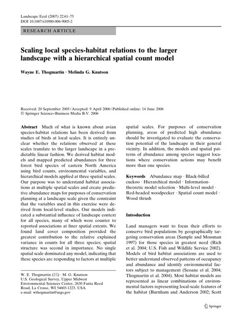 Pdf Scaling Local Species Habitat Relations To The Larger Landscape