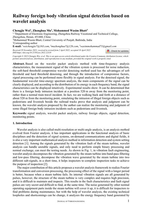 Pdf Railway Foreign Body Vibration Signal Detection Based On Wavelet