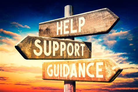 Help Support Guidance Wooden Signpost Roadsign With Three Arrows