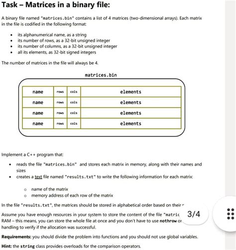 Task Matrices In A Binary File A Binary File Named Matricesbin