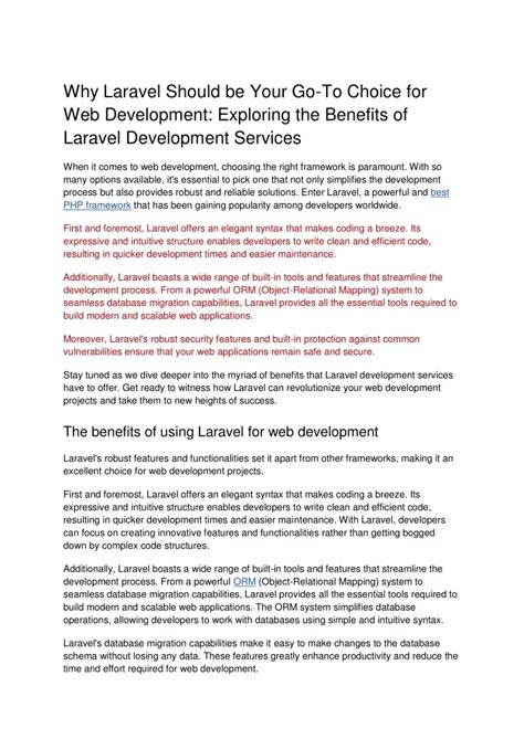 Ppt Why Laravel Should Be Your Go To Choice For Web Development Exploring The Benefits Of