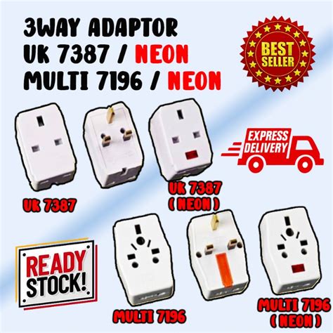 3 Way Adaptor 3way Adaptor Uk 7387 Neon Multi Way Adaptor 7196 Neon 13a Plug Socket 3way