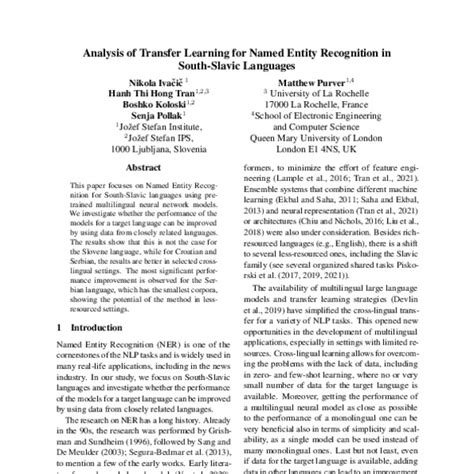 Analysis Of Transfer Learning For Named Entity Recognition In South Slavic Languages Acl Anthology