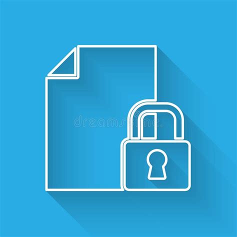 White Line Document And Lock Icon Isolated With Long Shadow File Format And Padlock Stock
