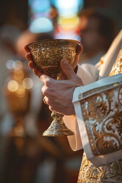 A Catholic Priest Hold Holy Chalice Cup Premium Ai Generated Image