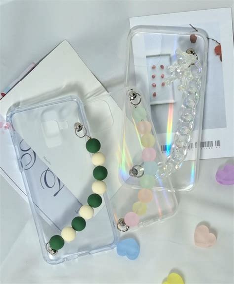 🚀오늘 발송🚀 레인보우 그린베이지 캔디 홀로그램 베어 체인 스트랩 투명 아이폰 갤럭시 케이스 마이꾸꾸 에이블리