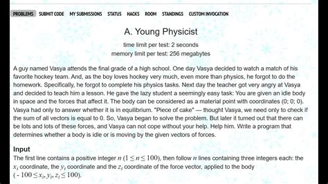 A Young Physicist Codeforces Problemsolving C Youtube
