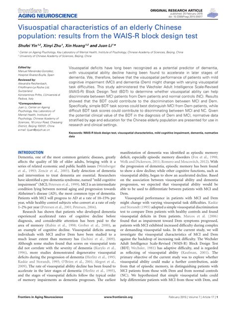 Pdf Visuospatial Characteristics Of An Elderly Chinese Population