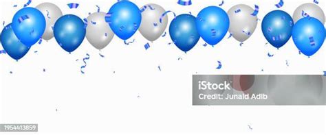 블루 컬러 풍선 배경과 축하 파티 배너입니다 투명 배경에 파란색과 흰색 풍선 벡터 그림입니다 검은색에 대한 스톡 벡터 아트 및 기타 이미지 Istock