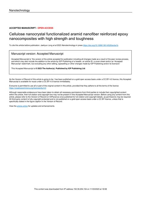 Pdf Cellulose Nanocrystal Functionalized Aramid Nanofiber Reinforced Epoxy Nanocomposites With