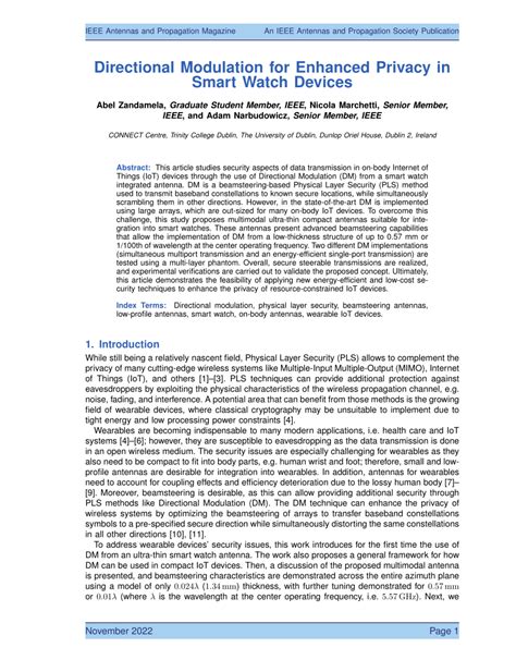 Pdf Directional Modulation For Enhanced Privacy In Smart Watch Devices