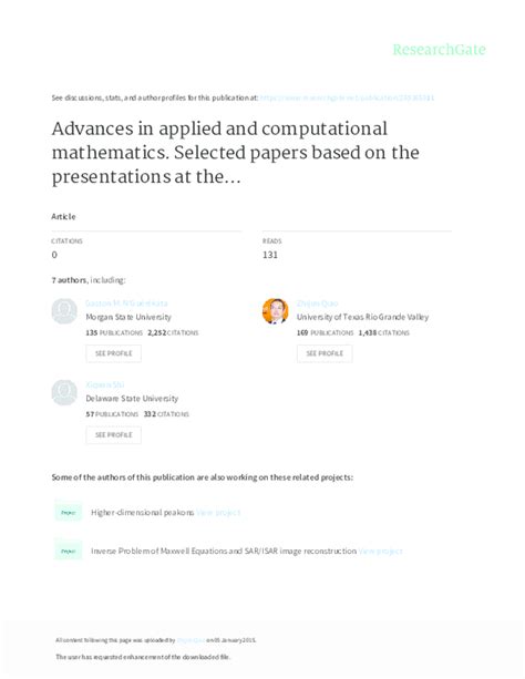 Pdf Advances In Applied And Computational Mathematics Selected Papers Based On The