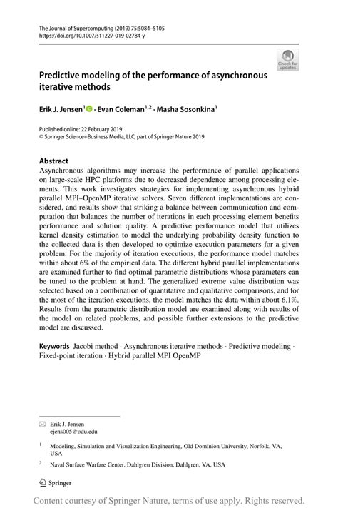 Predictive Modeling Of The Performance Of Asynchronous Iterative Methods Request Pdf